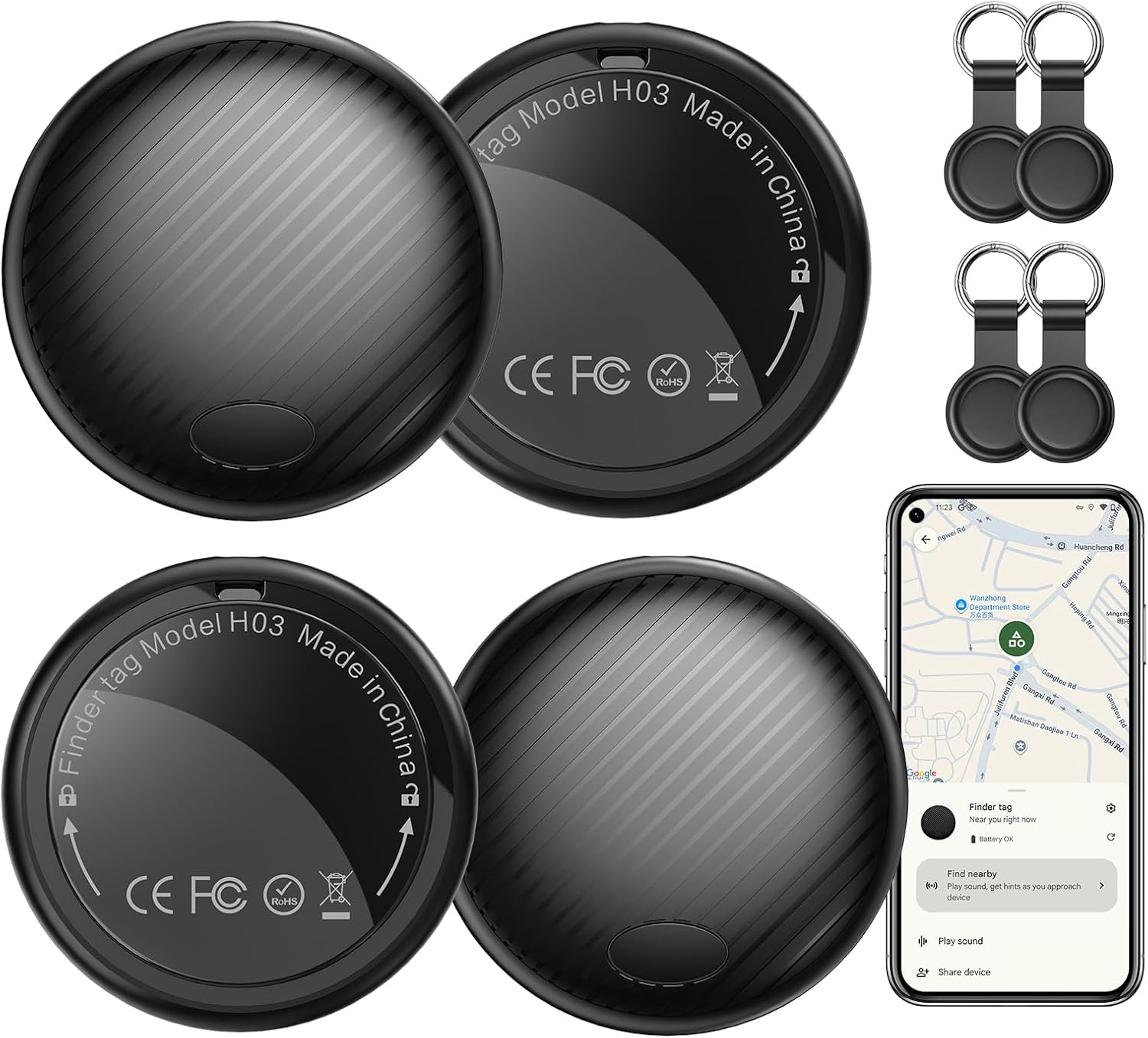 Android Tracker Tag 4 Pack, Smart Tag Bluetooth Key Finder Work with ...