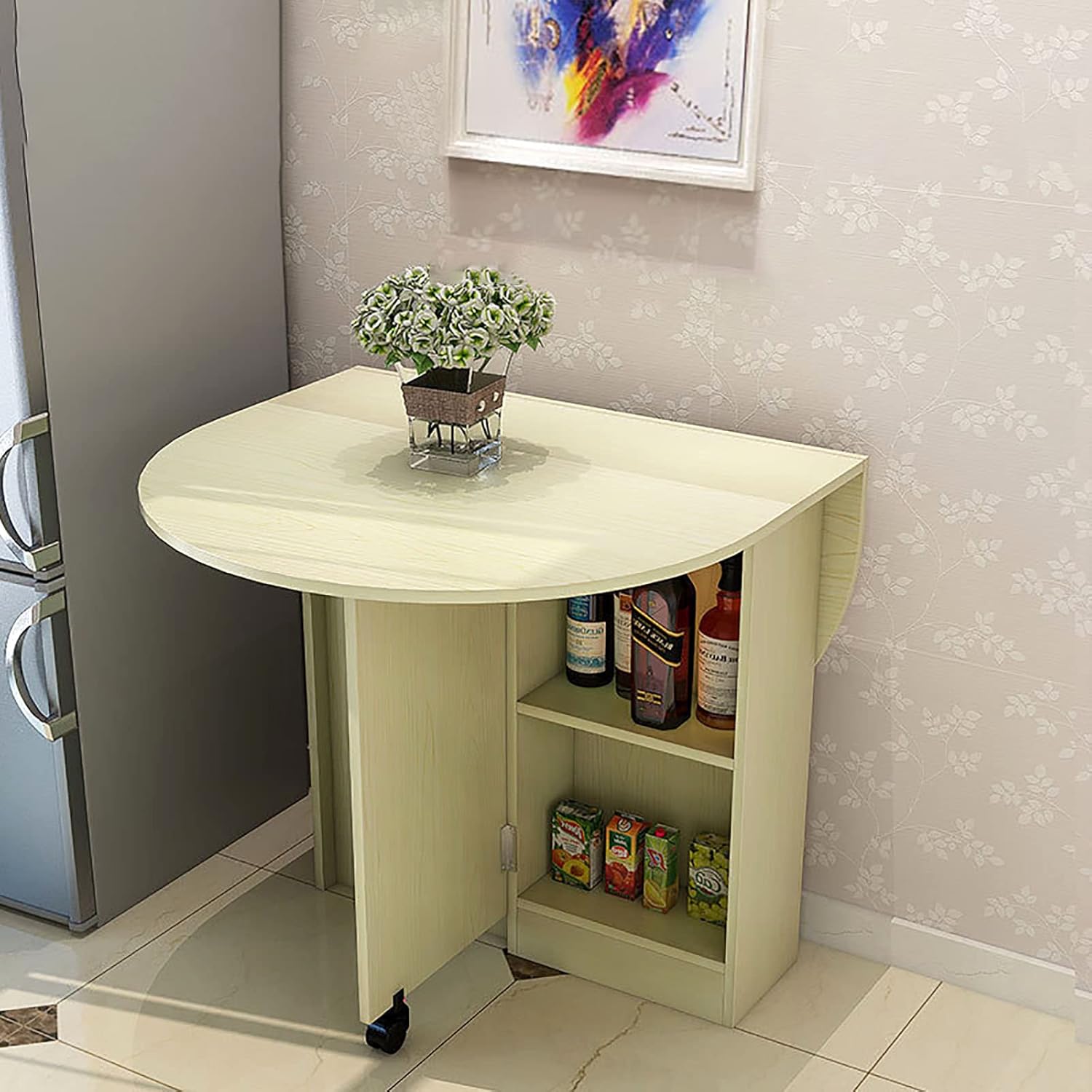 Amazon.com: Folding Dining Table with 2 Wheels, Drop Leaf Tables for ...