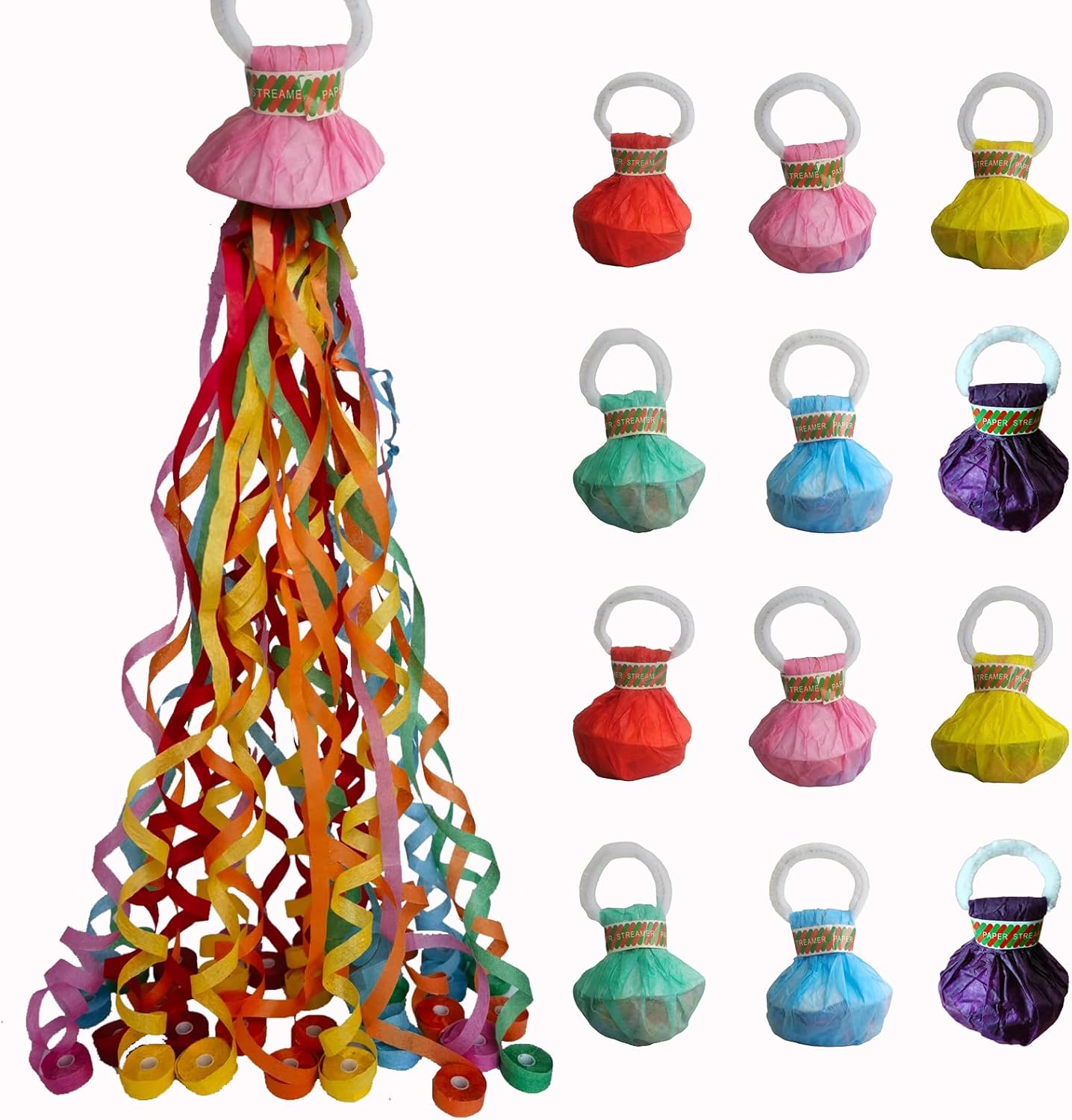 Amazon.com: 12Pack Hand throw Streamer Poppers 6 Color Mix No Mess ...