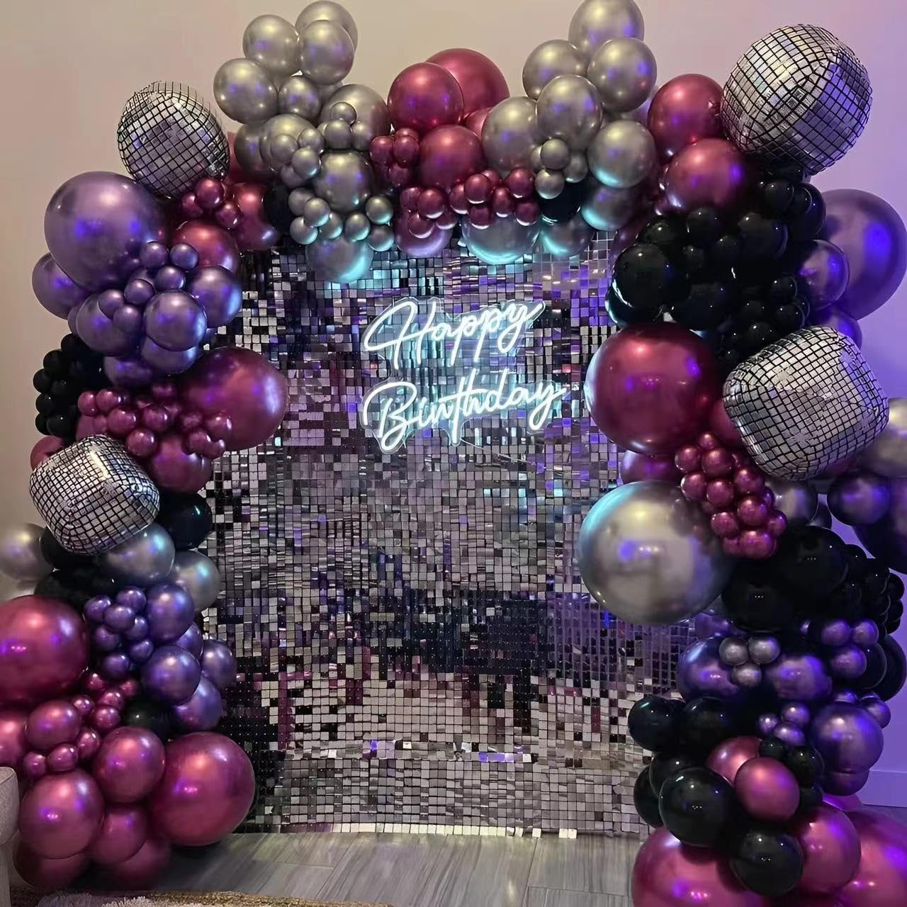 Amazon.com: 148 Pcs Disco Ball Balloons Arch Garland Kit Purple Hot ...