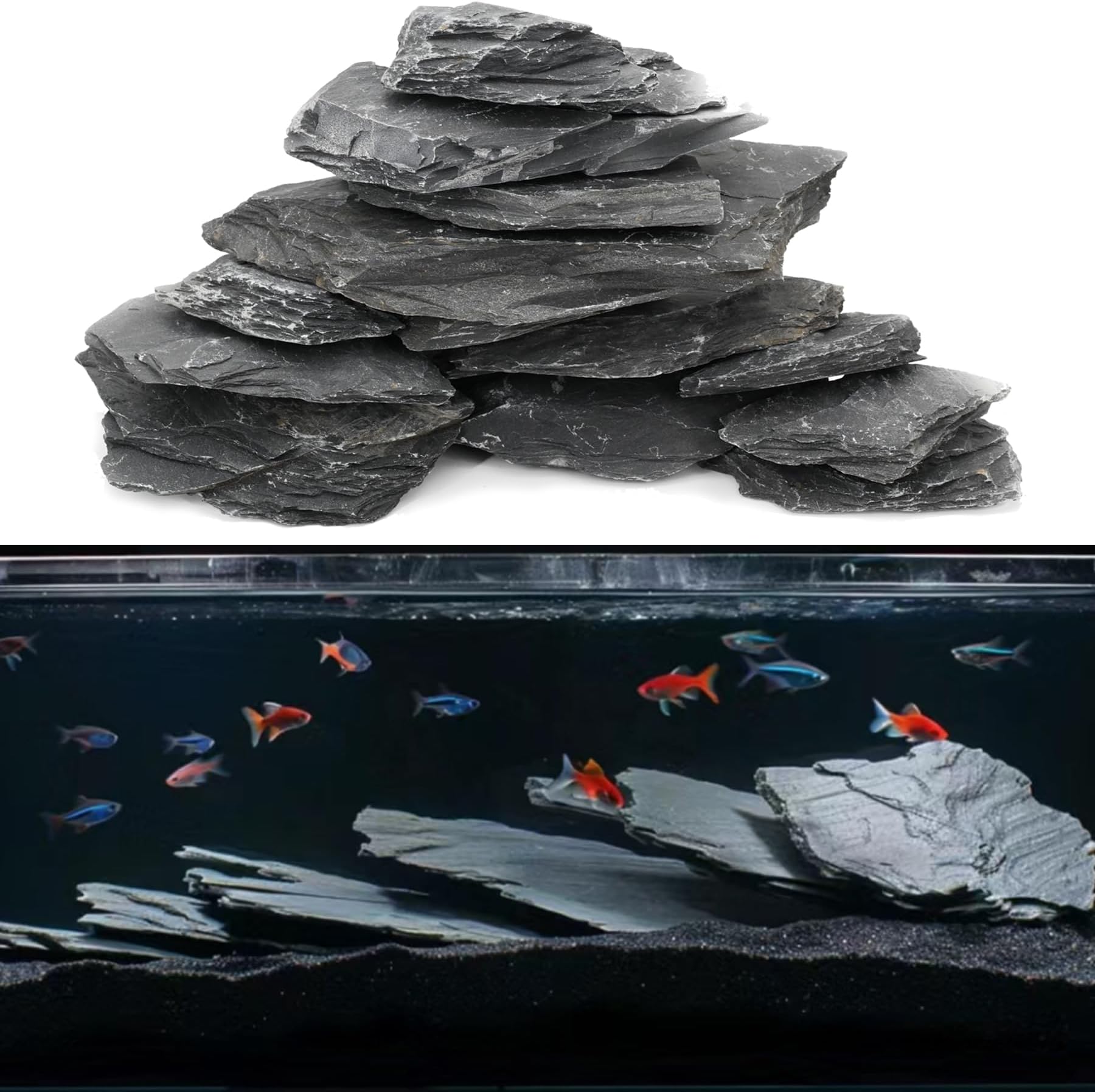Unocho Natural Slate 2 to 4 inches Rocks for Aquarium Aquascaping ...