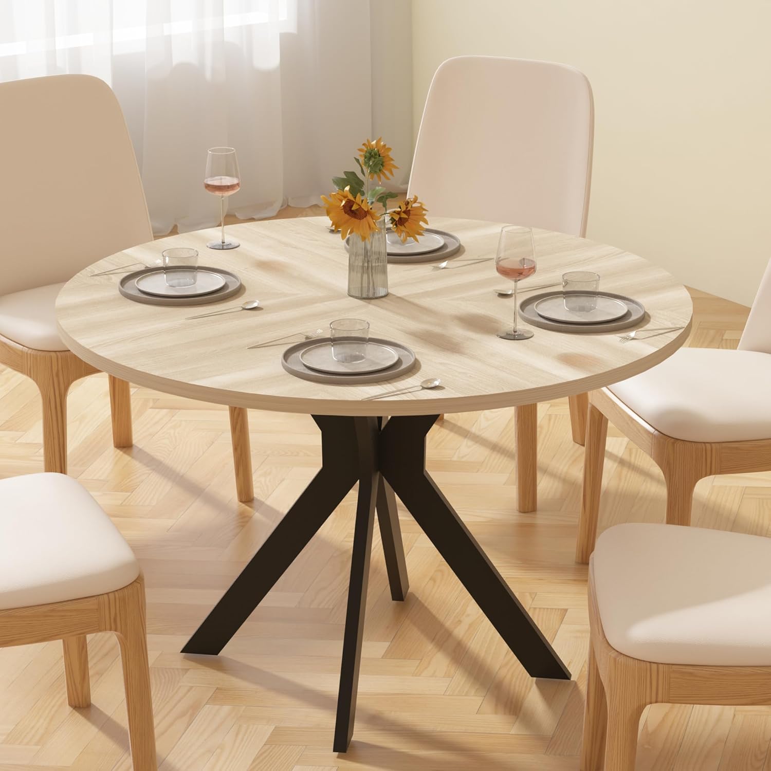 Amazon.com - Bifins 47inch Round Dining Table for 6 People,Wood Top ...