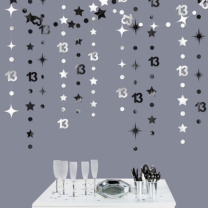 Amazon.com: Silver Black 13th Birthday Decorations Number 13 Circle Dot ...