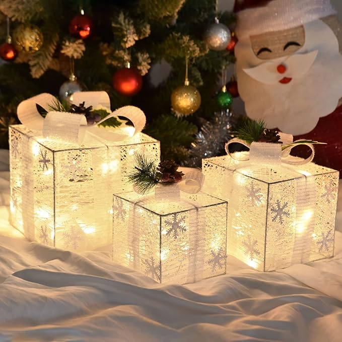 Amazon.com: Lighted Gift Boxes, Set of 3 Christmas Decorations, Light ...