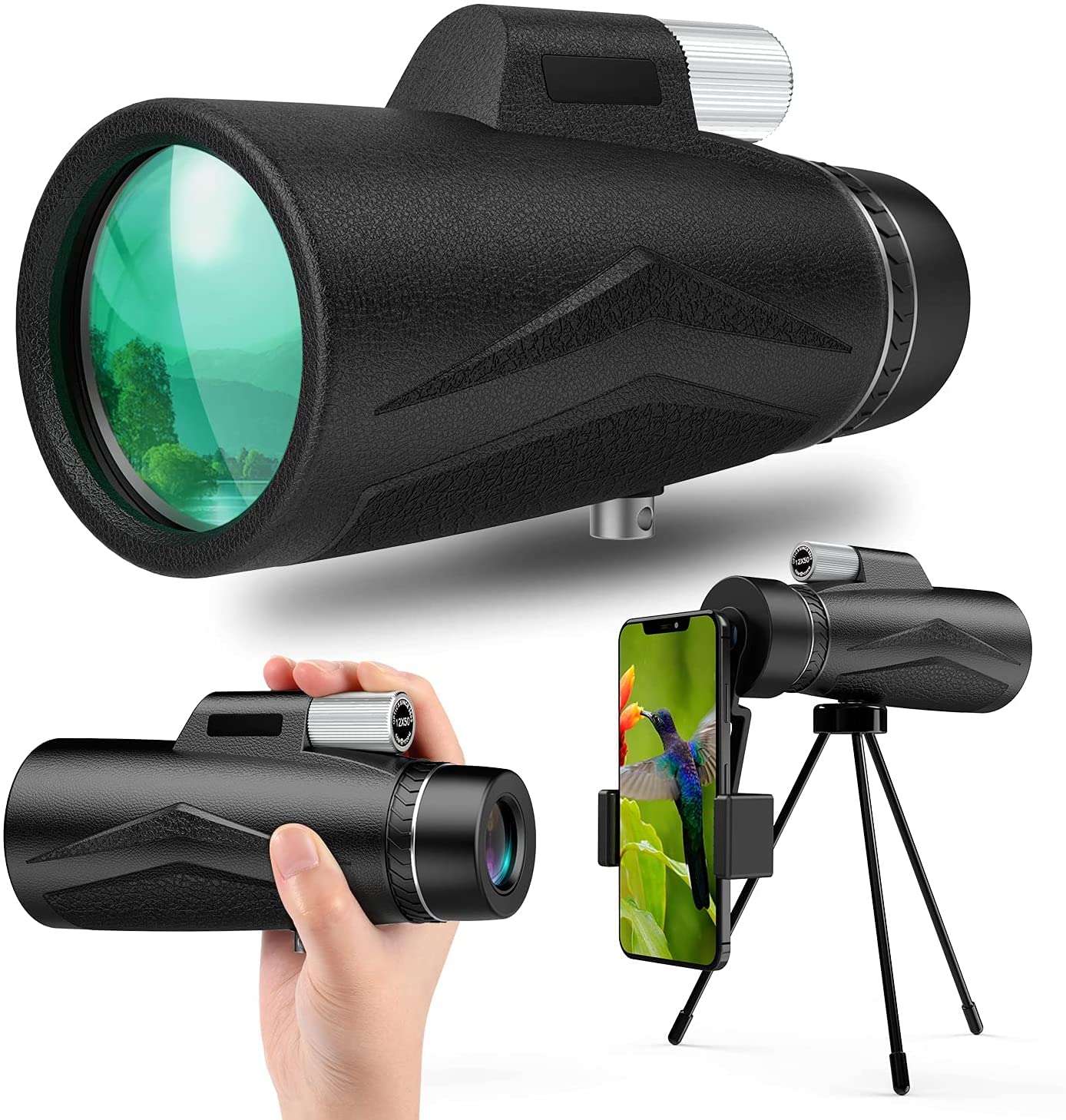 Buy 12x50 HD Monocular Tele with Adapter, Upgraded Tripod, Hand Strap ...