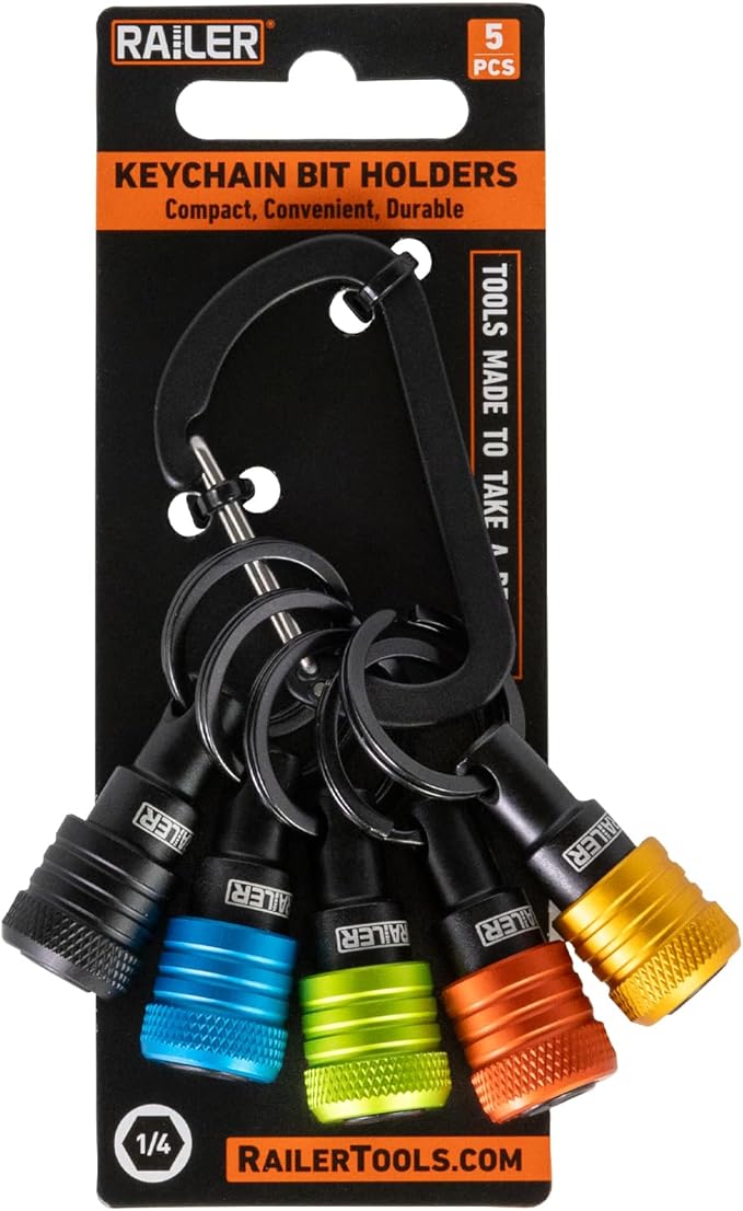 Railer Bit Holder Keychain 5pc - 1/4 inch Hex Shank Bit Holders - Quick ...