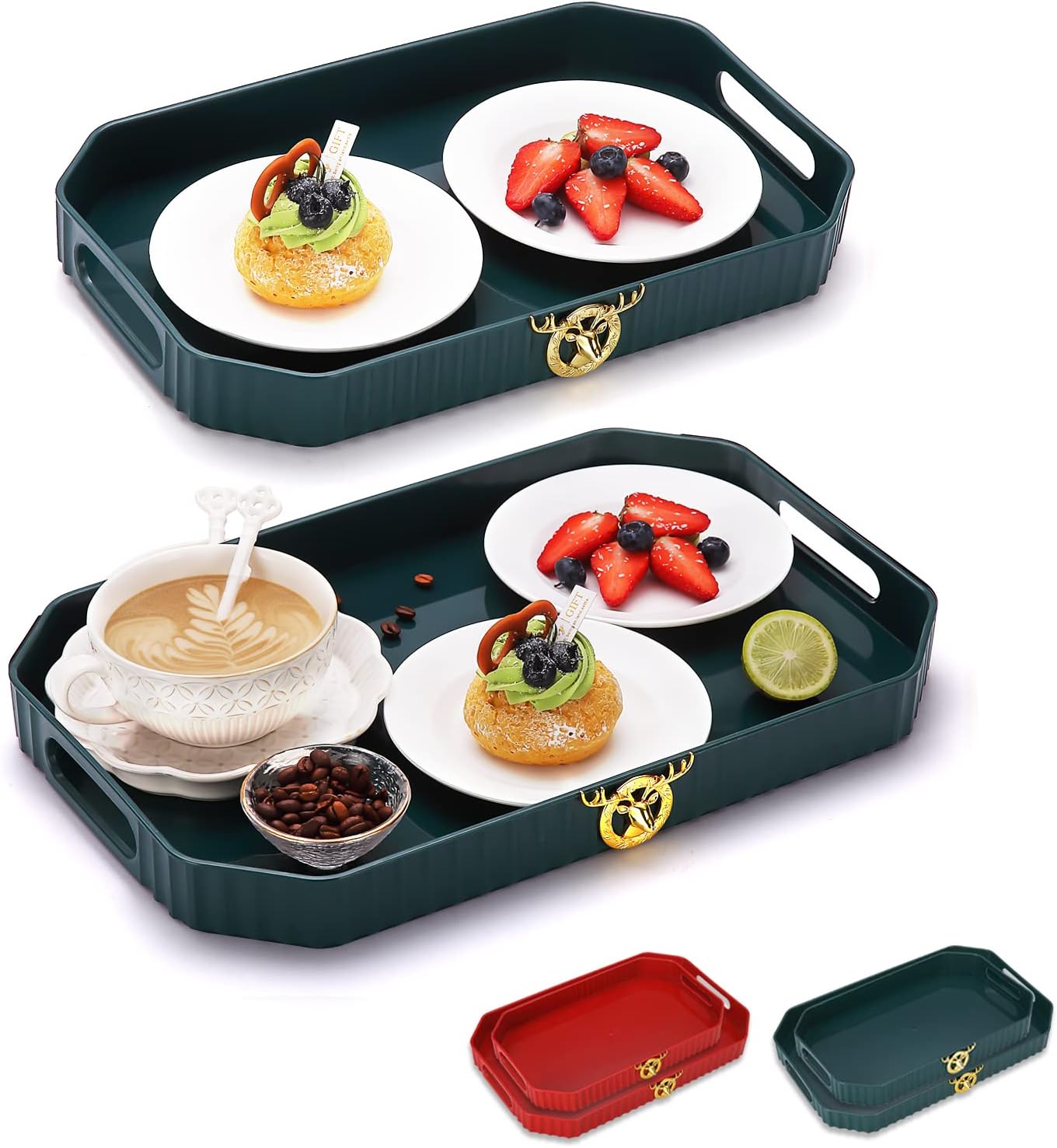 Kyraton Green Plastic Serving Tray for Food Serving with Handles Pack ...