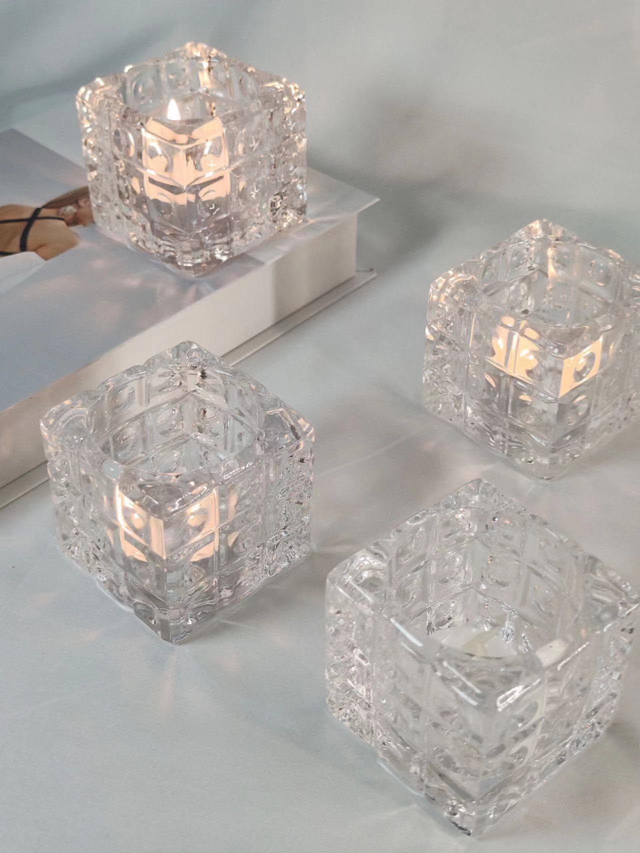 Amazon.com: 4 Pack Clear Glass Tealight Candle Holders, Solid Thicken ...