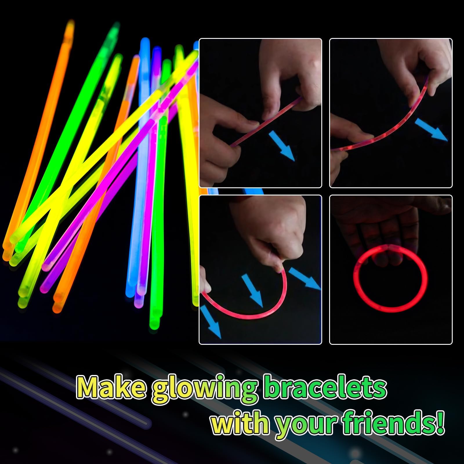 Snapklik.com : Taikula 100 Pack 8” Yellow Glow Sticks Bulk