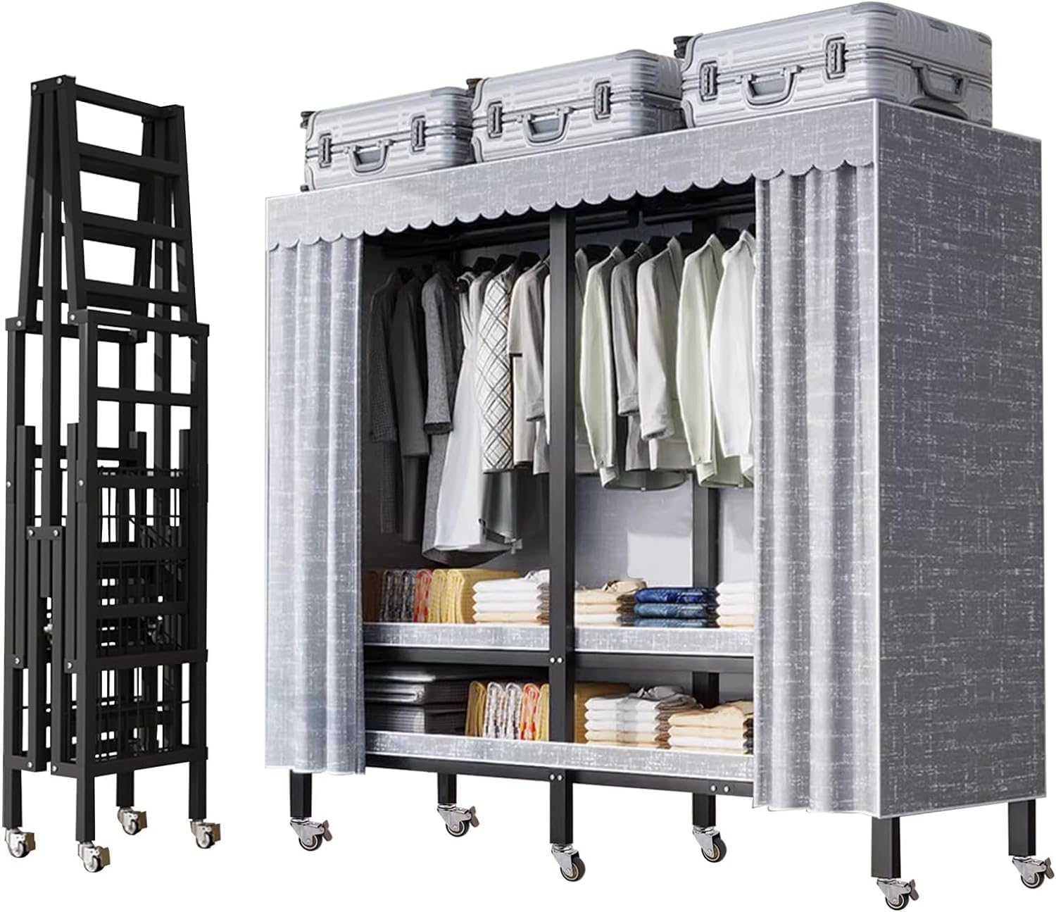 Amazon.com: Foldable Clothe Rack with Wheel & cover Heavy-duty Portable ...