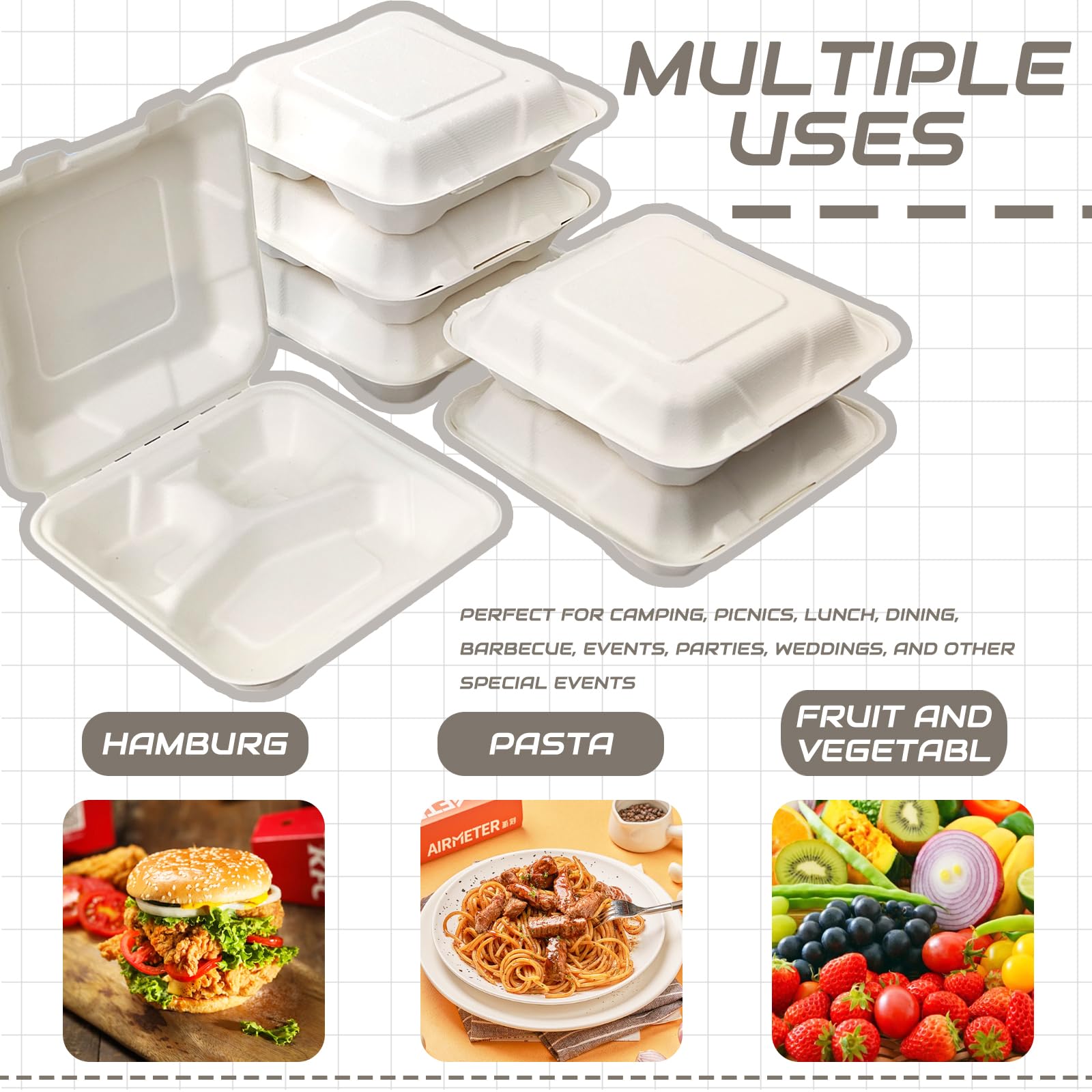 Snapklik.com : AHKUNMT 8X8 60 Pack Clamshell Take Out Food Containers ...