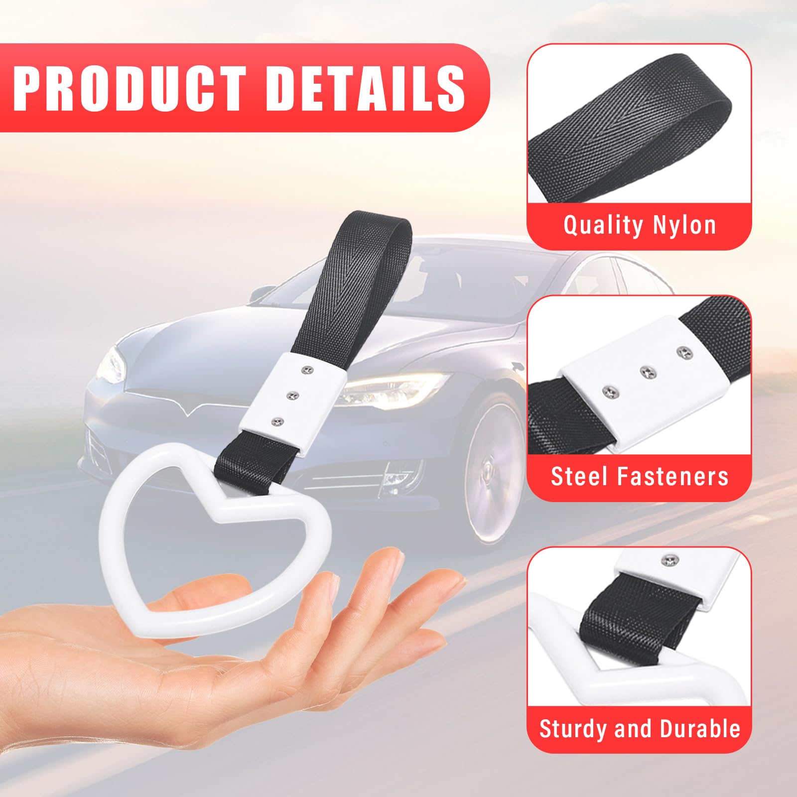 Snapklik.com : Augeny 2PCS Ring Heart Shaped Car Hand Straps, Cute Rear ...
