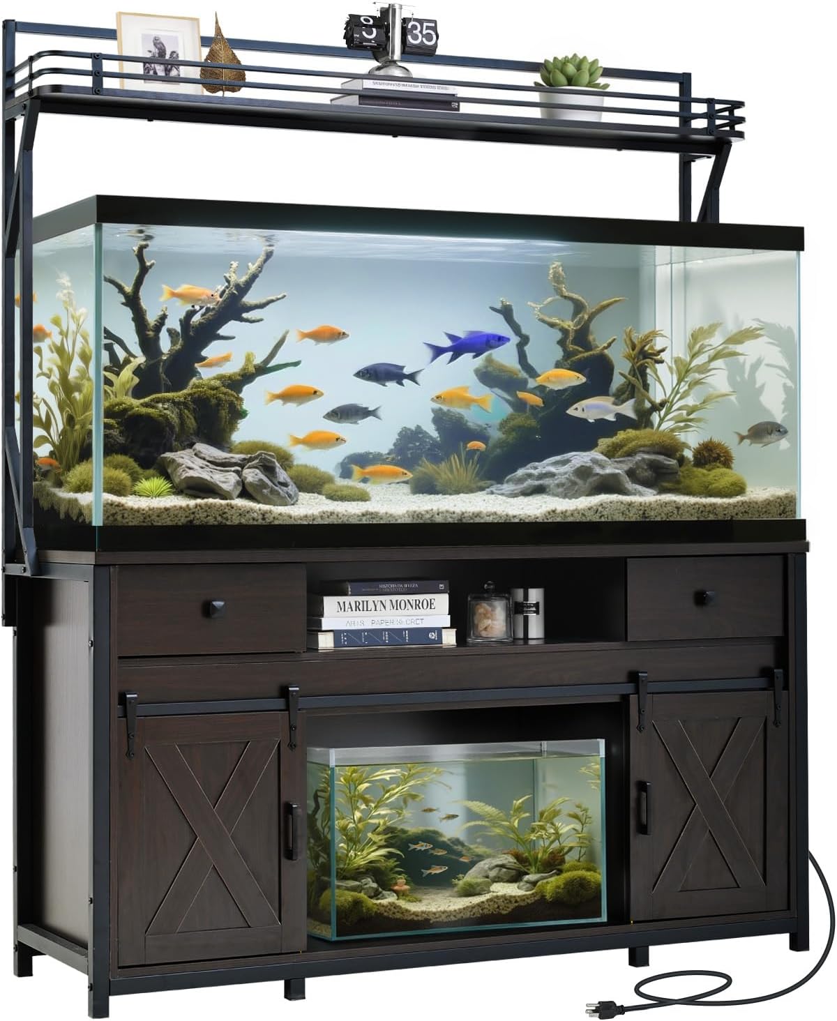 Fantico 120 Gallon Fish Tank Stand with Shelf & Power Outlets, Heavy ...