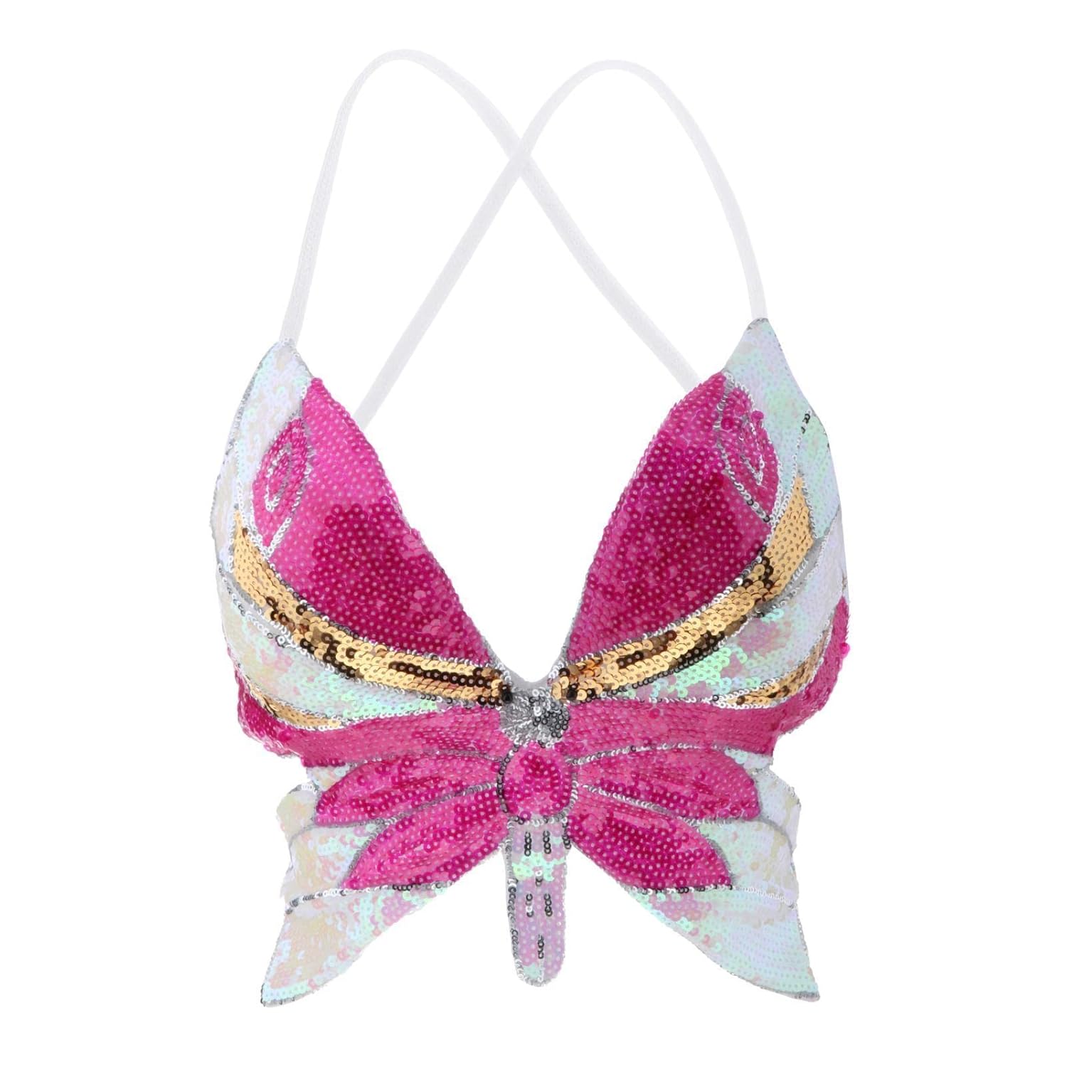 Jumezo Women Girls Butterfly Bra Top Sequin Embroidery Crop Tank Top ...