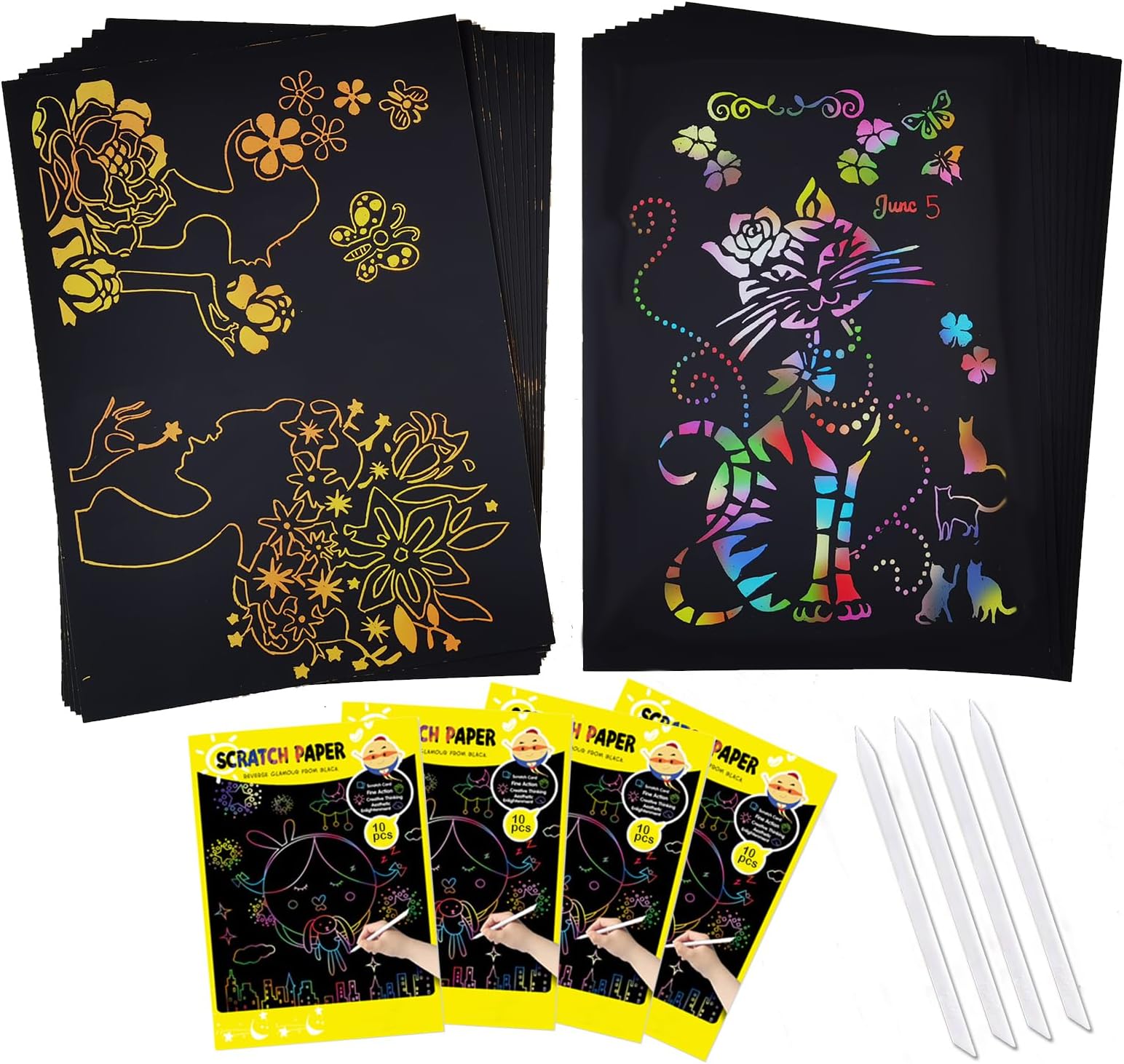 ZMLM Scratch Paper Art Set: 60Pcs Magic Drawing Art Craft Kid Black ...