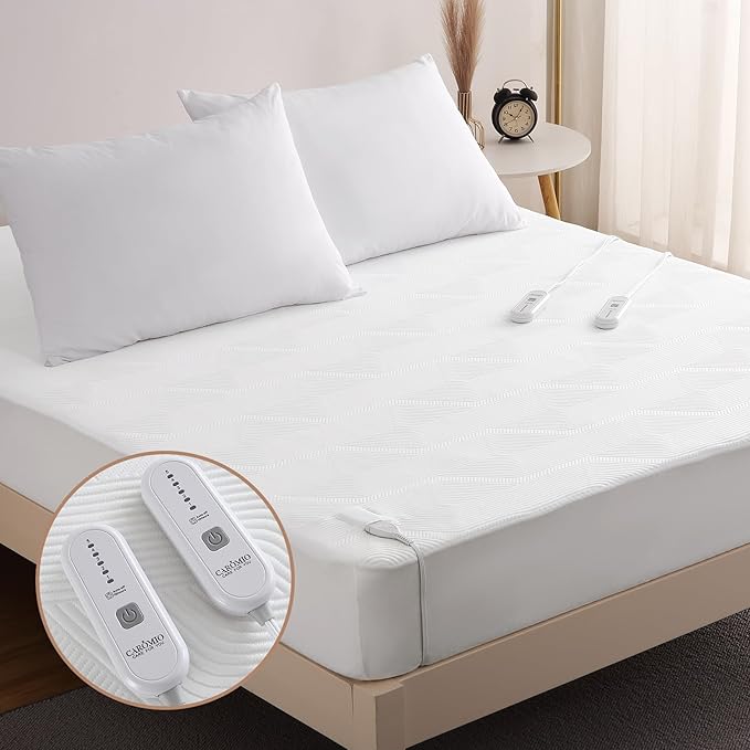 Amazon.com: CAROMIO Heated Mattress Pad Queen Size Dual Control, 5 Heat ...