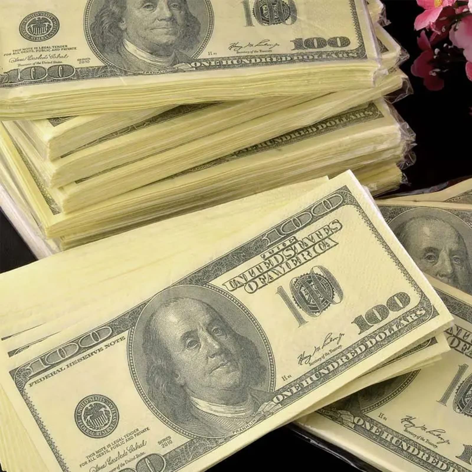 Stack Of 100 Dollar Bills On Table