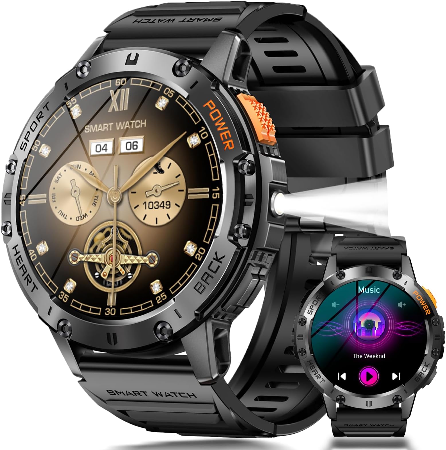 Amazon.com: EIGIIS KE5 Military Smart Watch for Men with Flashlight SOS ...