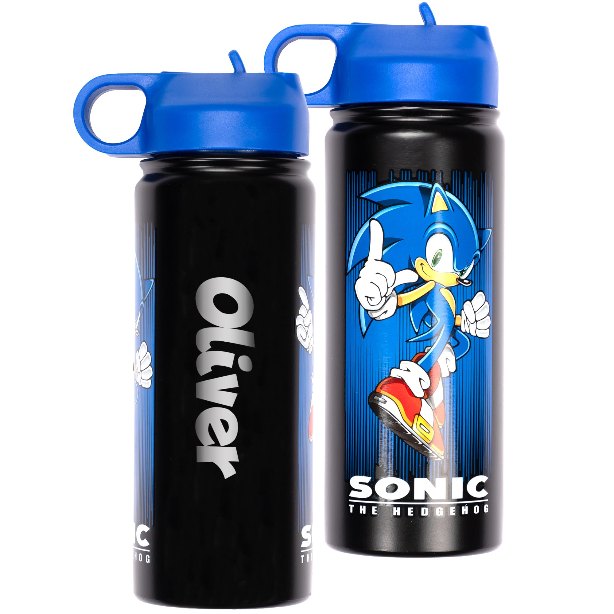 SONIC THE HEDGEHOG Stainless Steel Personalised Bottle with Straw for ...