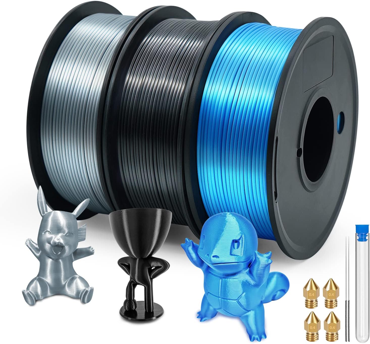 Amazon.com: Silk PLA Filament Bundle 1.75mm, Shiny Black/Grey/Blue 3D ...