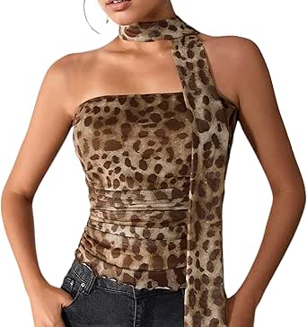 Cayxatiu Womens Leopard Print Tube Tops Y2k Mesh Ruched Strapless Crop ...