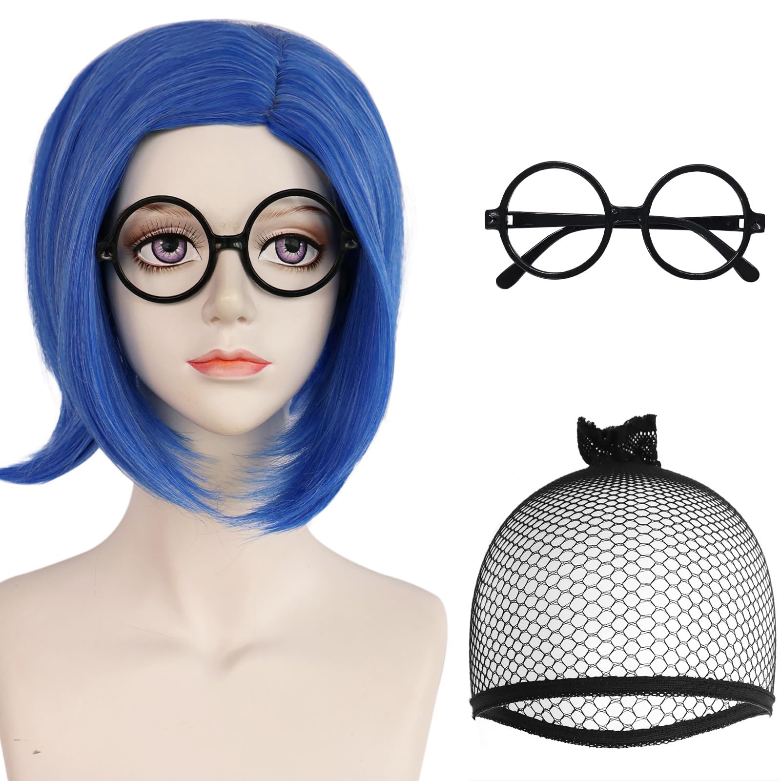 Amazon.com: Sadness Inside Out Cosplay Wig Blue Short Hair Straight Bob ...