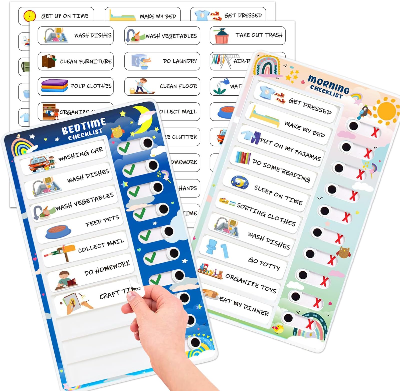 Amazon.com : 2 in 1 Bedtime/Morning Routine Chart for Kids Toddlers ...