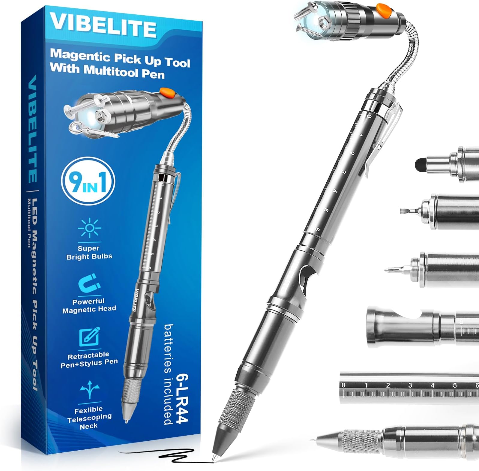 Extendable Magnetic Flashlight with Telescoping Magnet Pickup Tool with ...