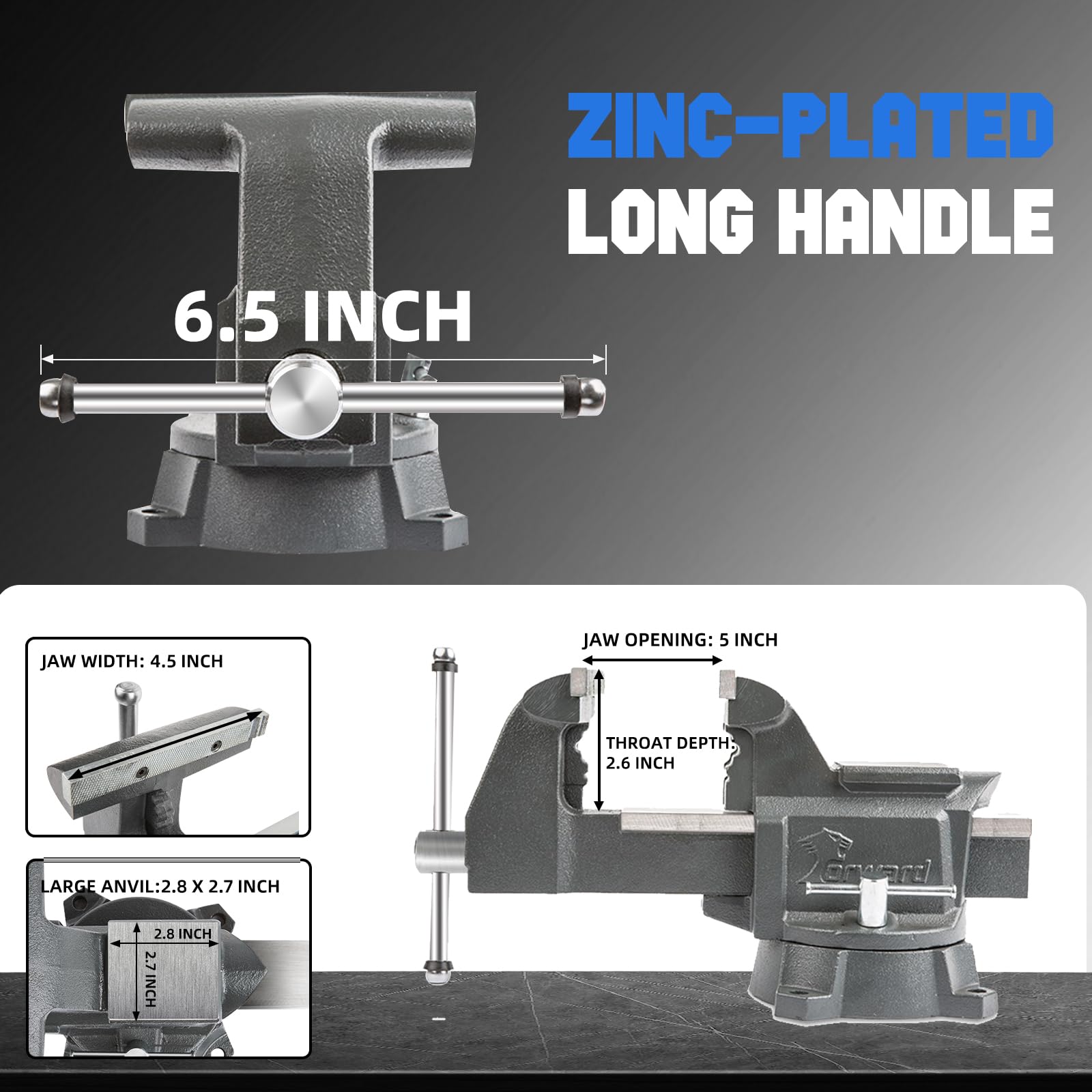 Snapklik.com : Forward CR40A 4.5 Inch Bench Vise Heavy Duty Vice