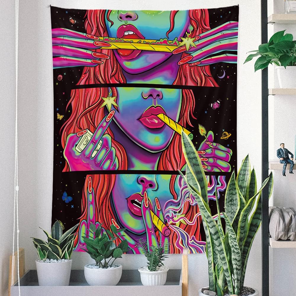Amazon.com: Trippy Tapestry Blacklight Weed Tapestry for Stoners Trippy ...