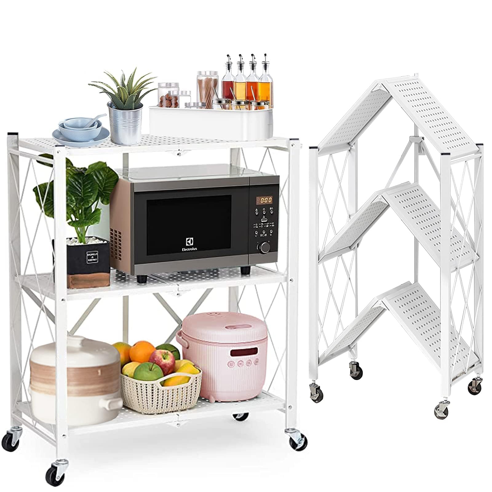 Lanstics 3 Tier Foldable Shelving Unit Folding Shelves Units Heavy Duty ...