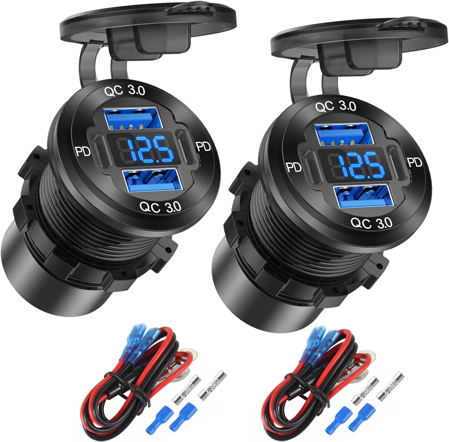 Amazon.com: 2 Pack 4 Port 12V USB Outlet Aluminum Charger, 78W Dual PD ...