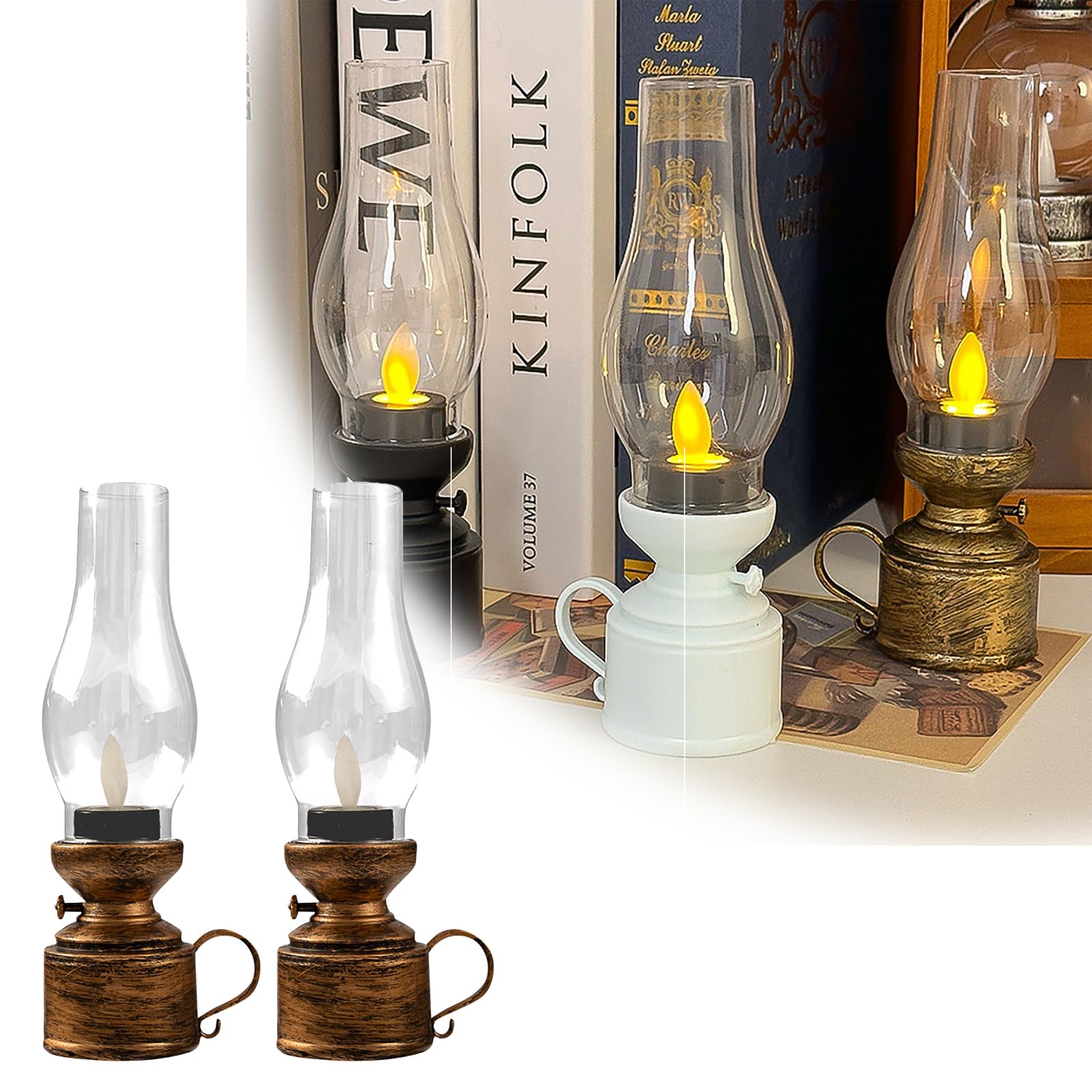 Amazon.com: 2pcs Vintage Flameless Kerosene Lamp, Nightstand Oil Lamp ...