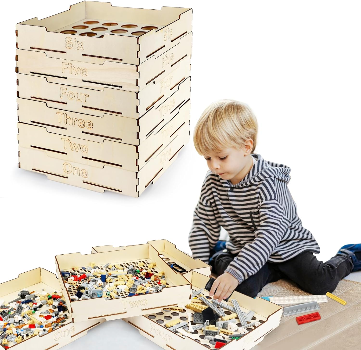 Amazon.com: Monteludus 6 Tray Larger Toy Blocks Sorter Sifter Box, 6 ...