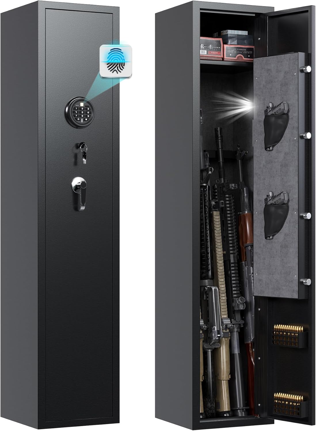SUXXAN 5 Rifle & 2 Pistol Quick Access Fingerprint Long Gun Safe, Rifle ...
