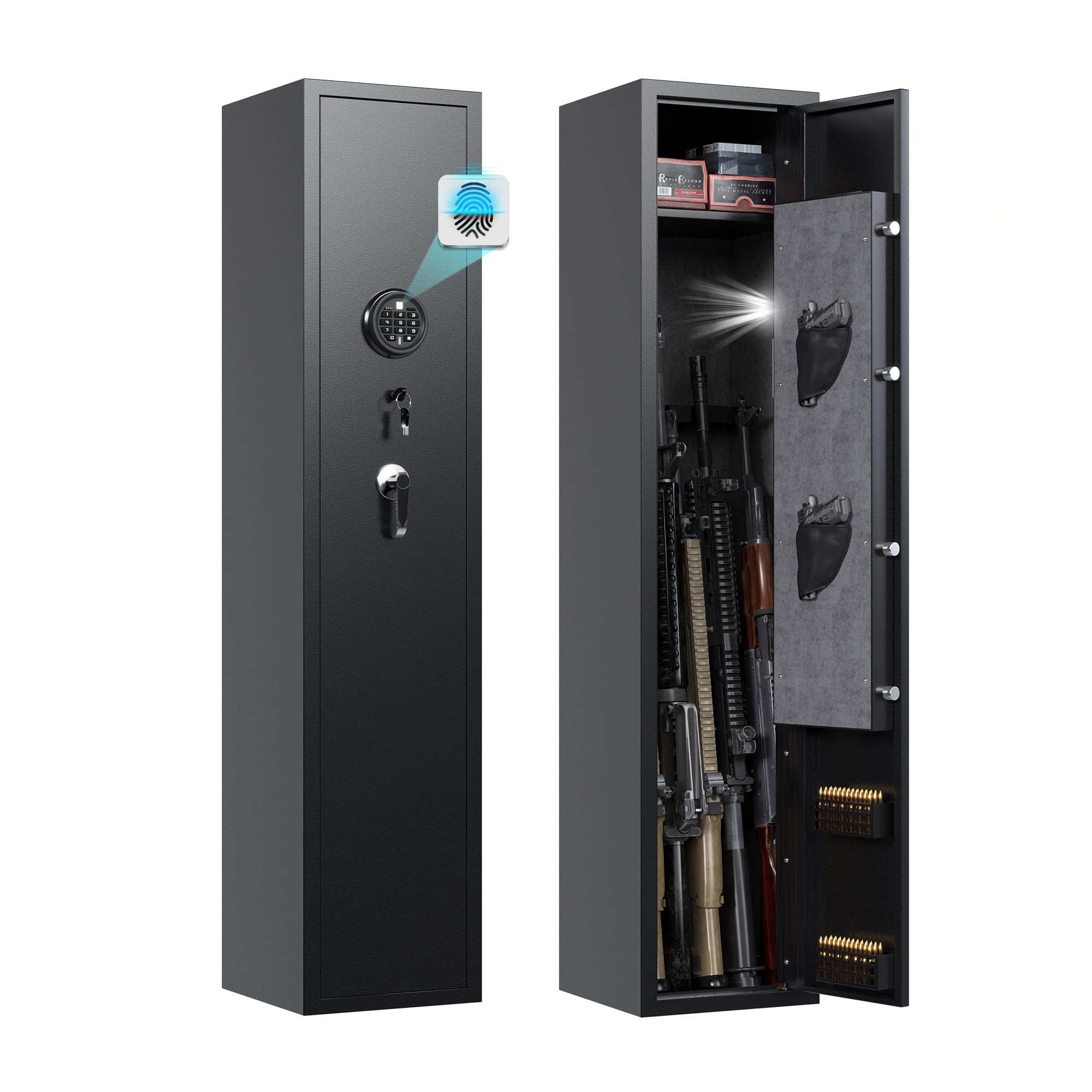 SUXXAN 5 Rifle & 2 Pistol Quick Access Fingerprint Long Gun Safe, Rifle ...