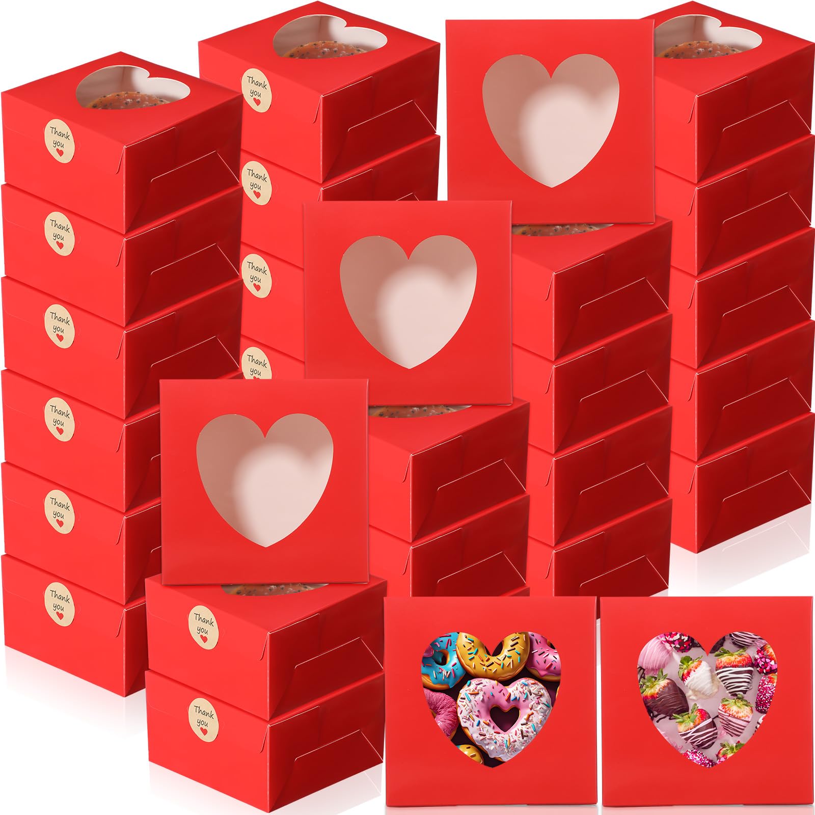 Amazon.com: Janlaugh 50 Pcs Valentine's Day Red Bakery Boxes Heart ...
