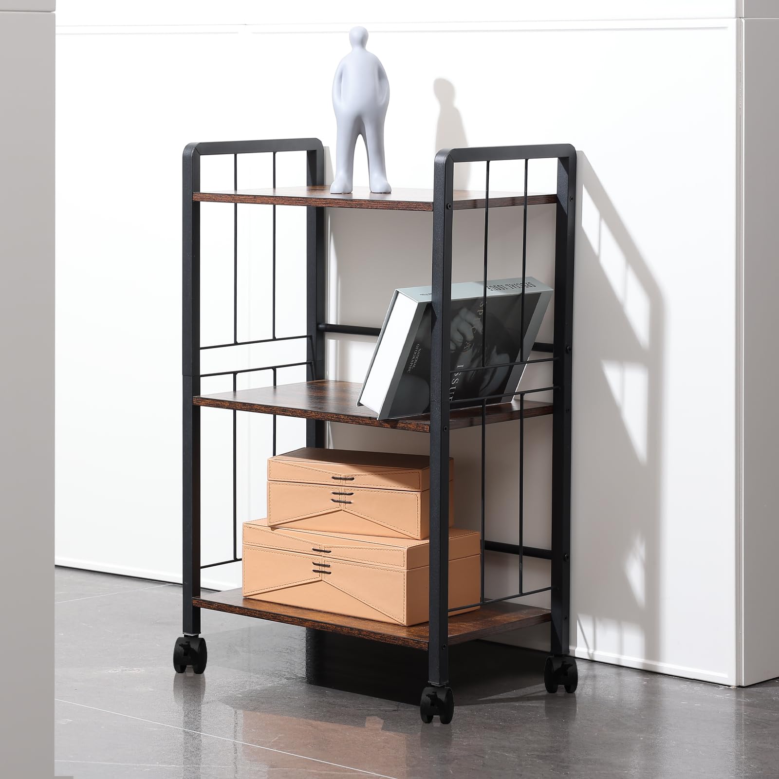 Amazon.com: Homsorout 3 Tier Storage Rack with Wheels, Wood Shelving ...