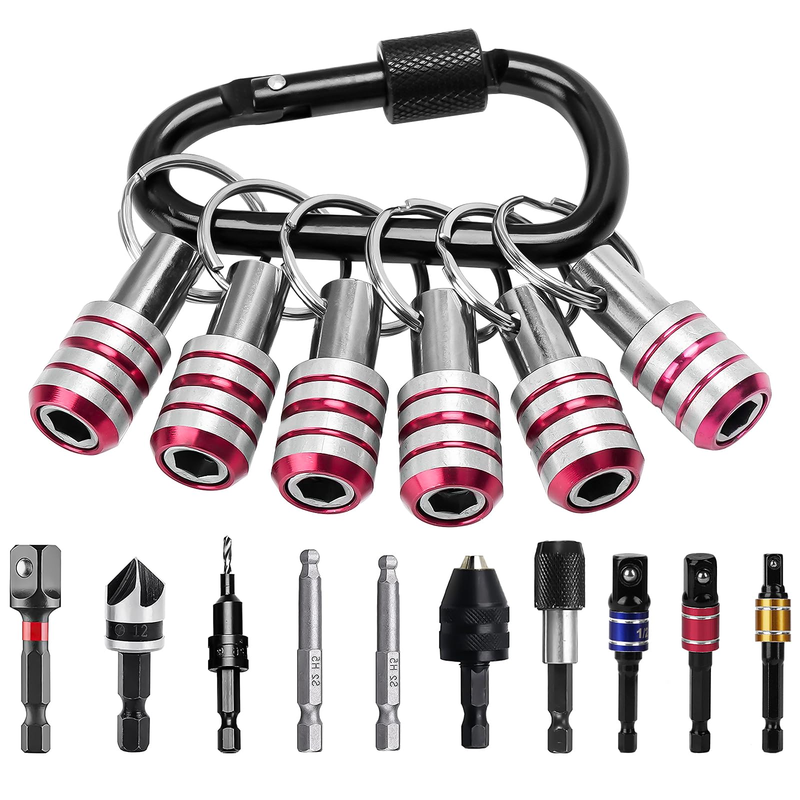 LUEXBOX 1/4 Inch Keychain – 6 Pack Aluminum Hex Bit Extension Bar, Fits ...