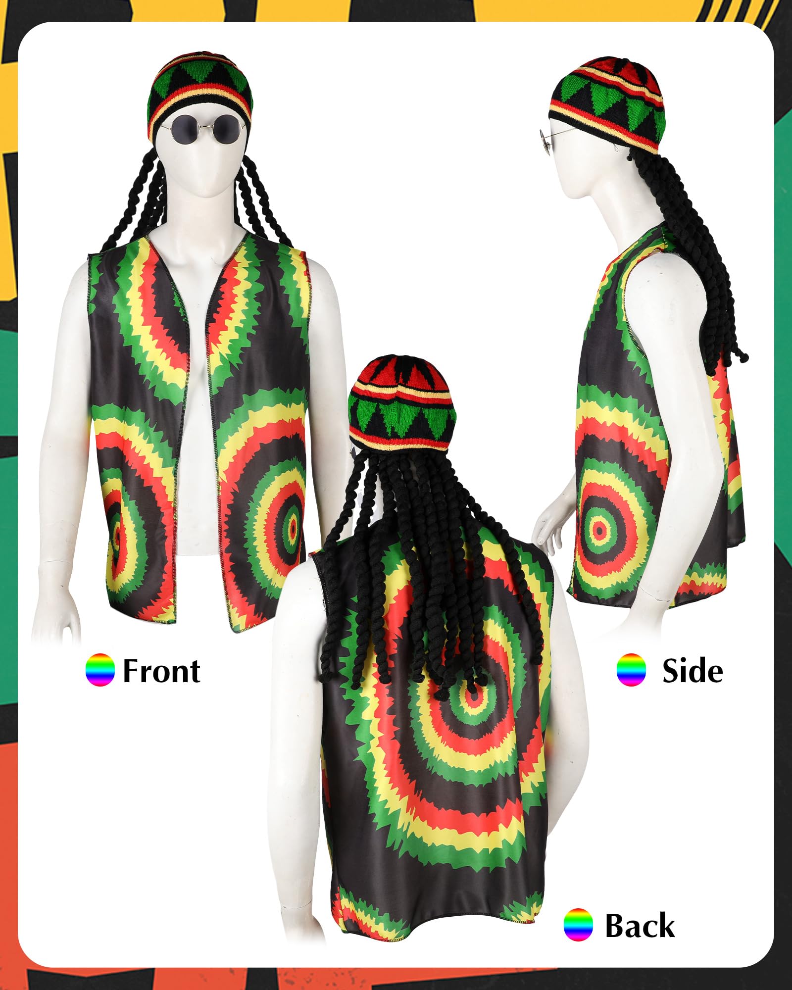 Hestya 3 Pieces Halloween Jamaican Costume Accessories Reggae Jamaican ...
