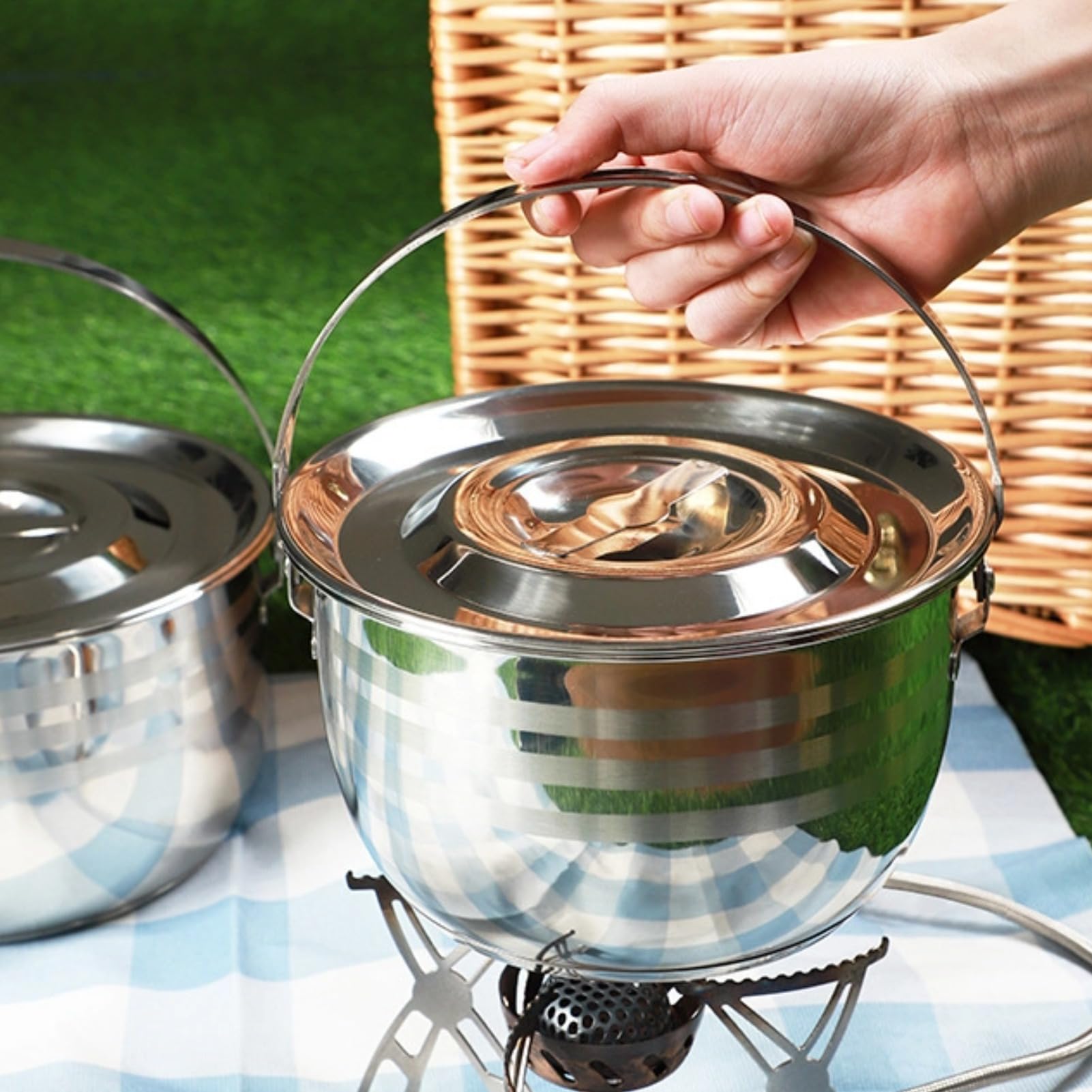 Snapklik.com : Camping Cookware Set 4 Pack, Stainless Steel Campfire ...