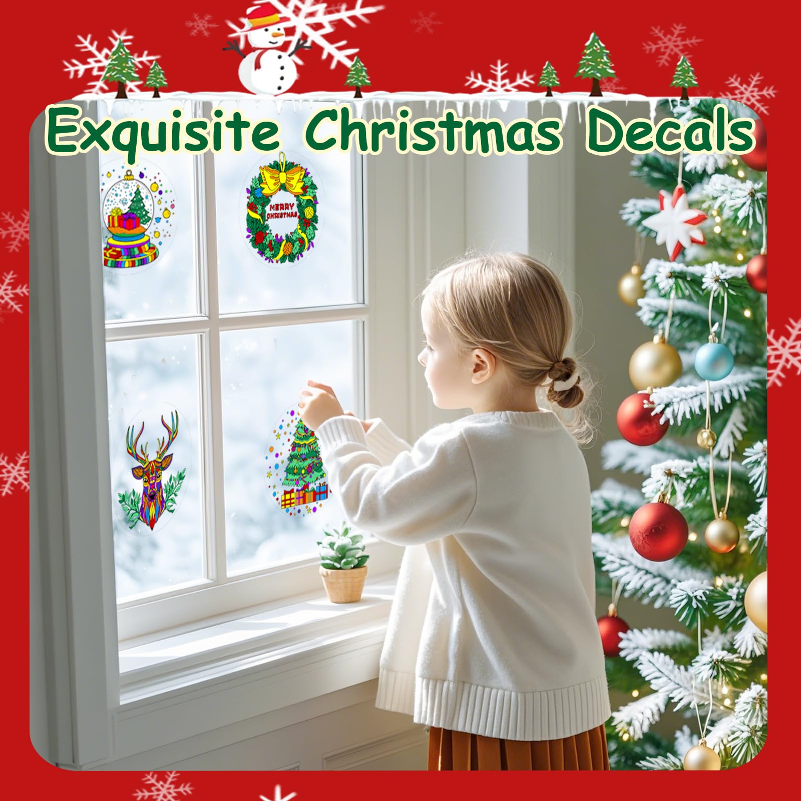 ThEast 10 Sheets DIY Christmas Window Clings, Color-Your-Own Window ...
