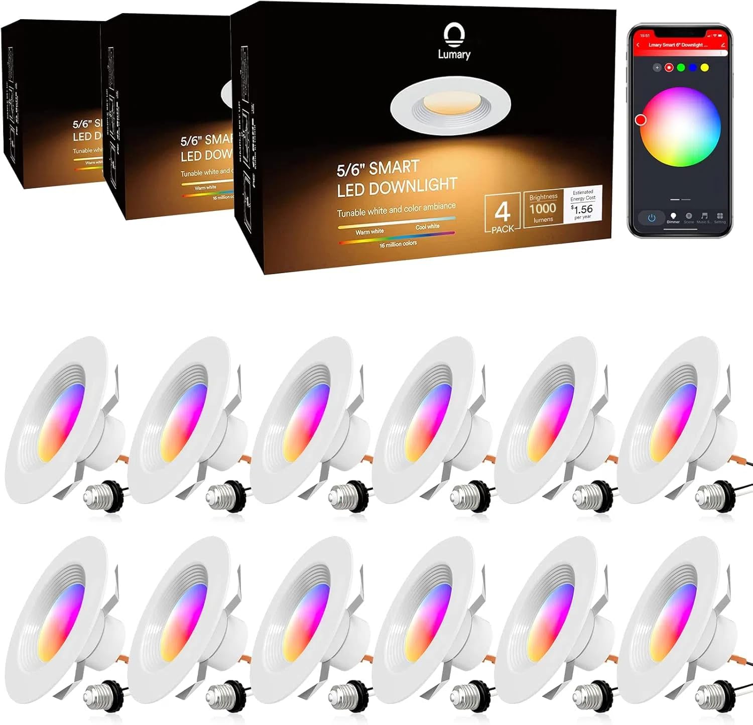 Snapklik.com : iLintek Lumary 12 Pack Smart Recessed Lighting 5/6 Inch ...