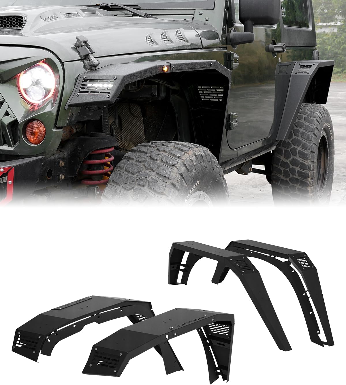 Amazon.com: ROADER JK Flat Front & Rear Fender Flares Fit for 2007-2018 Jeep Wrangler JK JKU ...