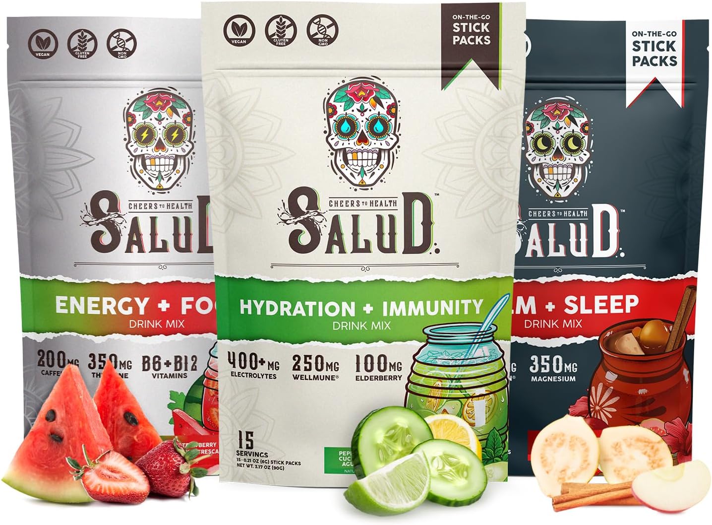 Amazon.com: Salud Variety 3-Pack | 2-in-1 Energy + Focus (Strawberry ...