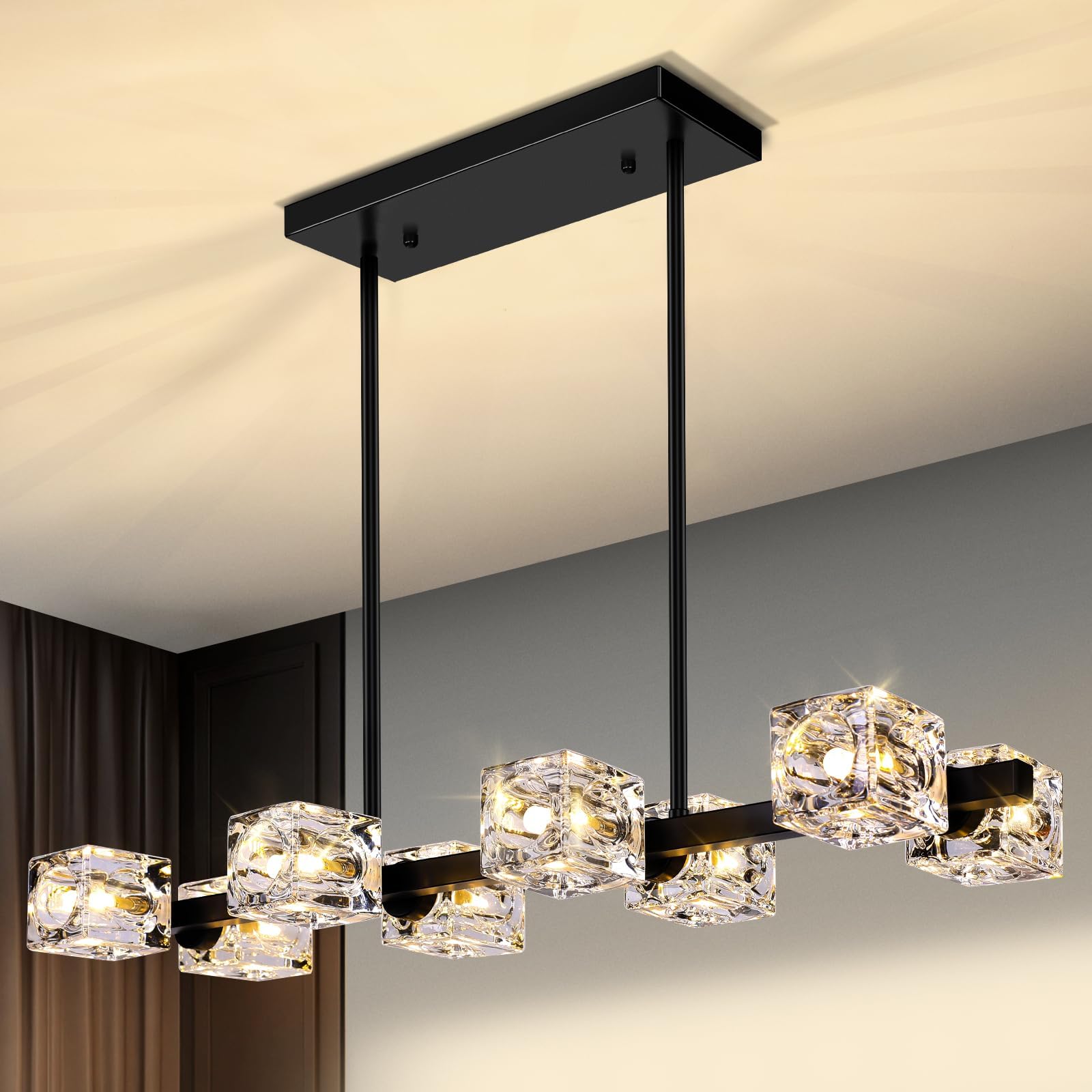 OKES Modern Crystal Chandelier Dining Room Light fixtures Black ...
