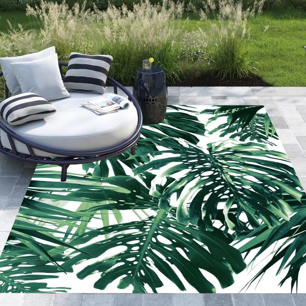 Amazon.com: Modern Realsitic Tropical Palm Leaf Area Rug 5x7 Green ...