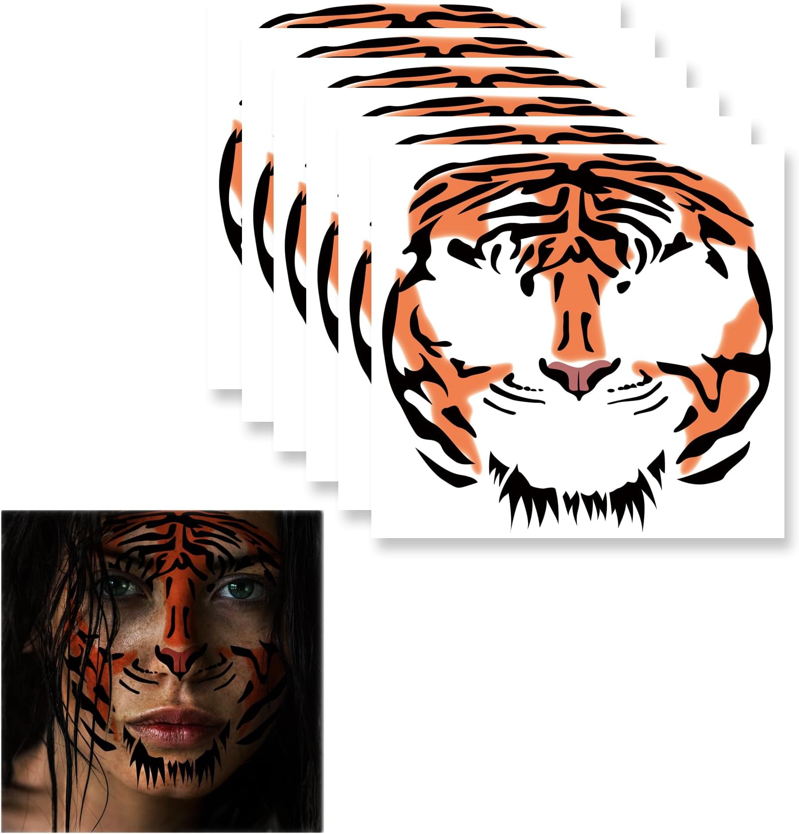 Amazon.com : Tiger Face Tattoos - 6 Sheets Tribal Tiger Temporary ...