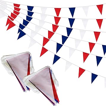 Amazon.com: 100 Feet Red Dark Blue & White Pennant Banner Flags String ...