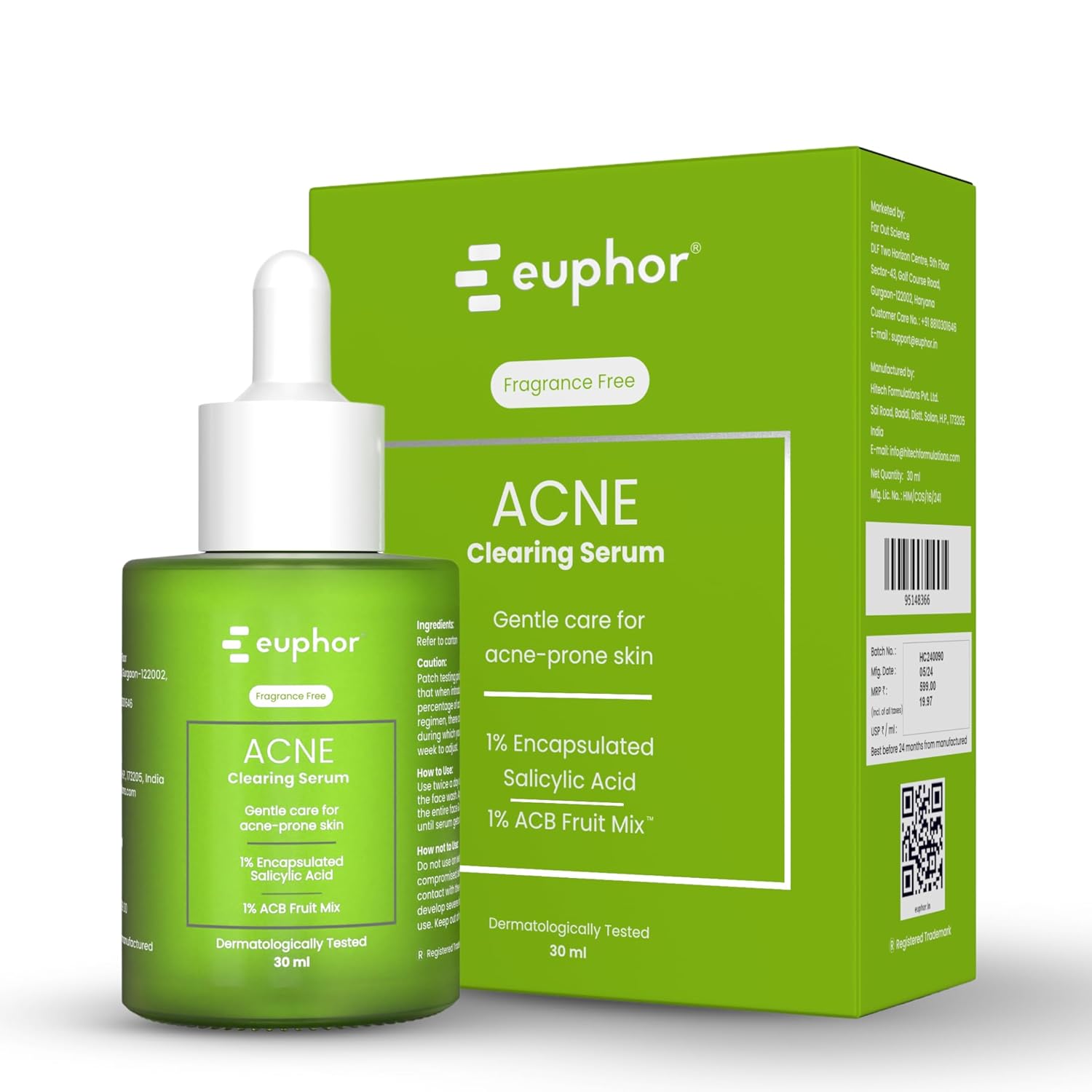 Euphor Acne Clearing Face Serum | Encapsulated Salicylic Acid, Natural AHA | enriched with ...